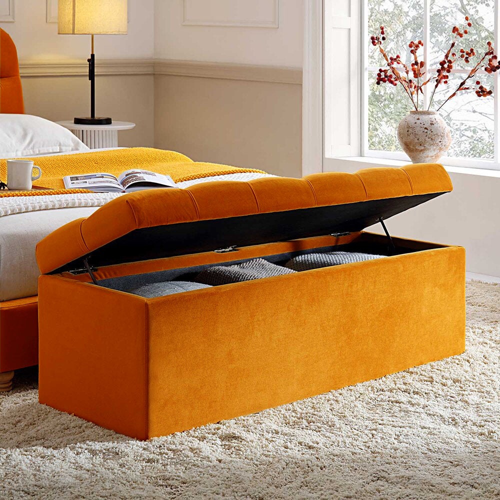 Chesterfield Ottoman Storage Box Plush Velvet Upholstered Blanket Box