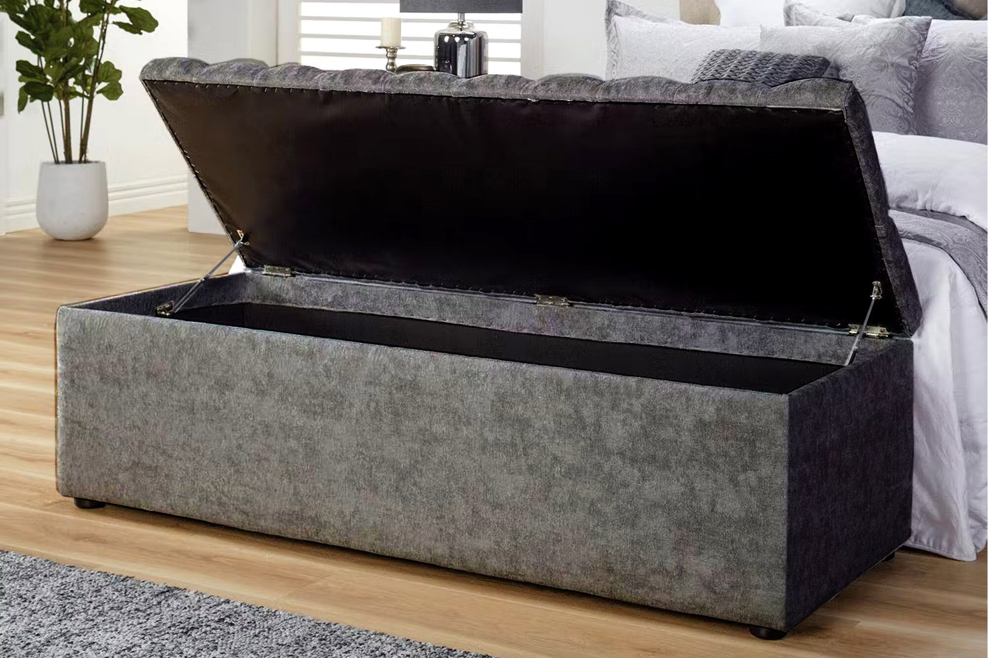Chesterfield Ottoman Storage Box, Naples Velvet Tufted Ottoman Bench ...
