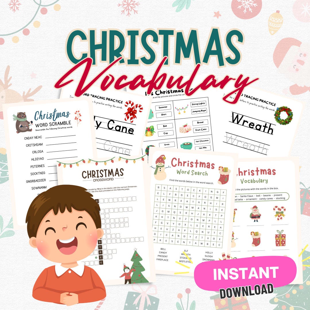 Christmas Vocabulary Worksheets for Kids - Fun Printable Holiday-themed ...