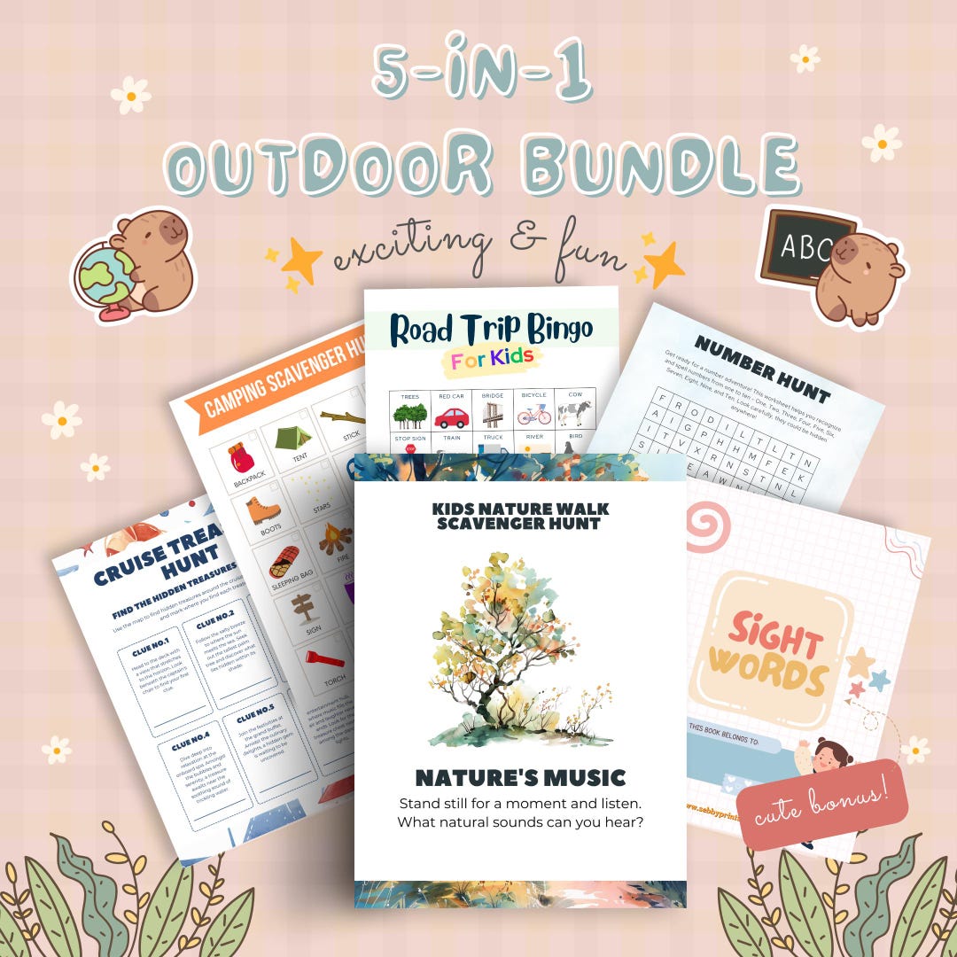 5-in-1 Outdoor Activity Bundle for Kids - Fun Printable Scavenger Hunts ...