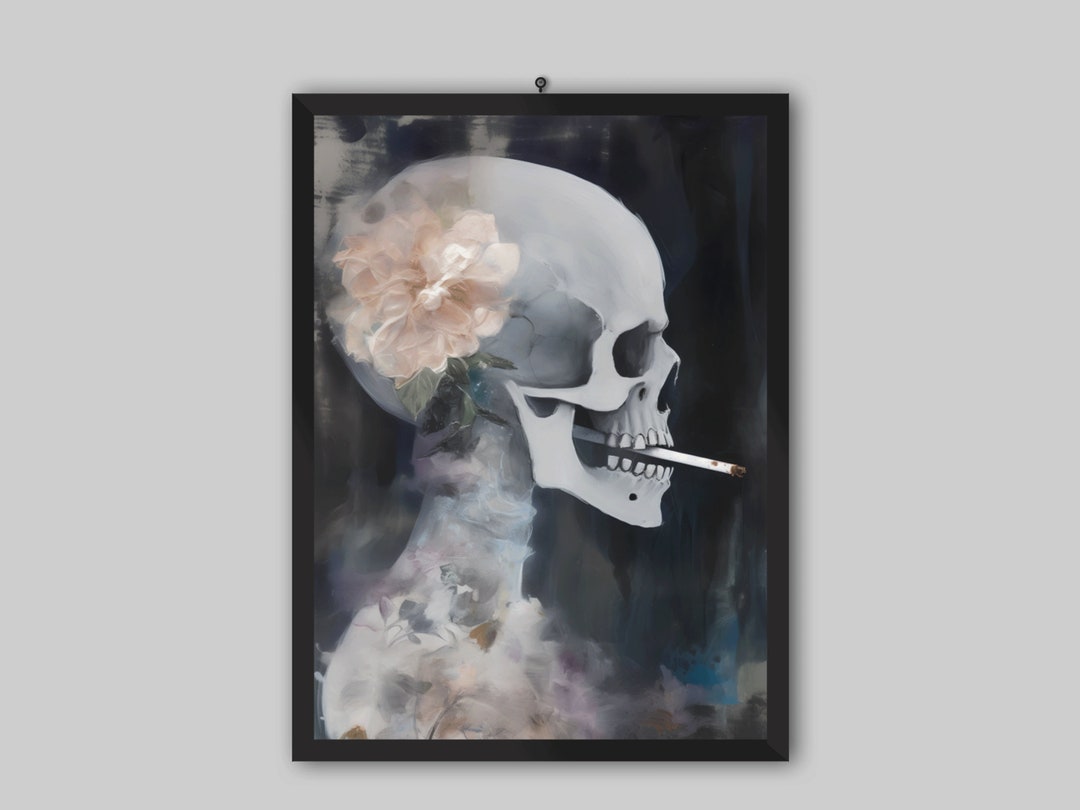 Skeleton Smoking Art Print Unique Wall Decor Edgy Home - Etsy