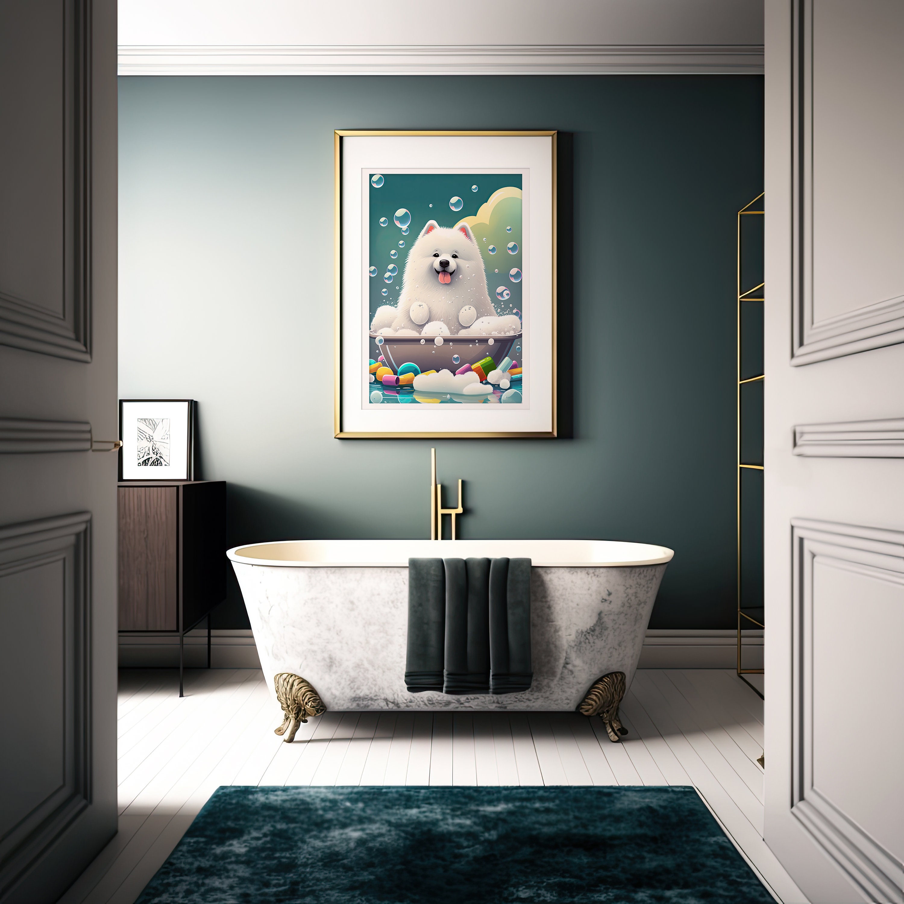 Samoyed in a Bathtub Print Digital Download Dog Wall Art Decor, High ...