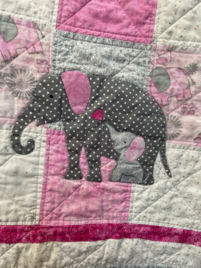 Handmade Baby Quilt Pink Patchwork With Elephants 36x41.5 One of a Kind ...