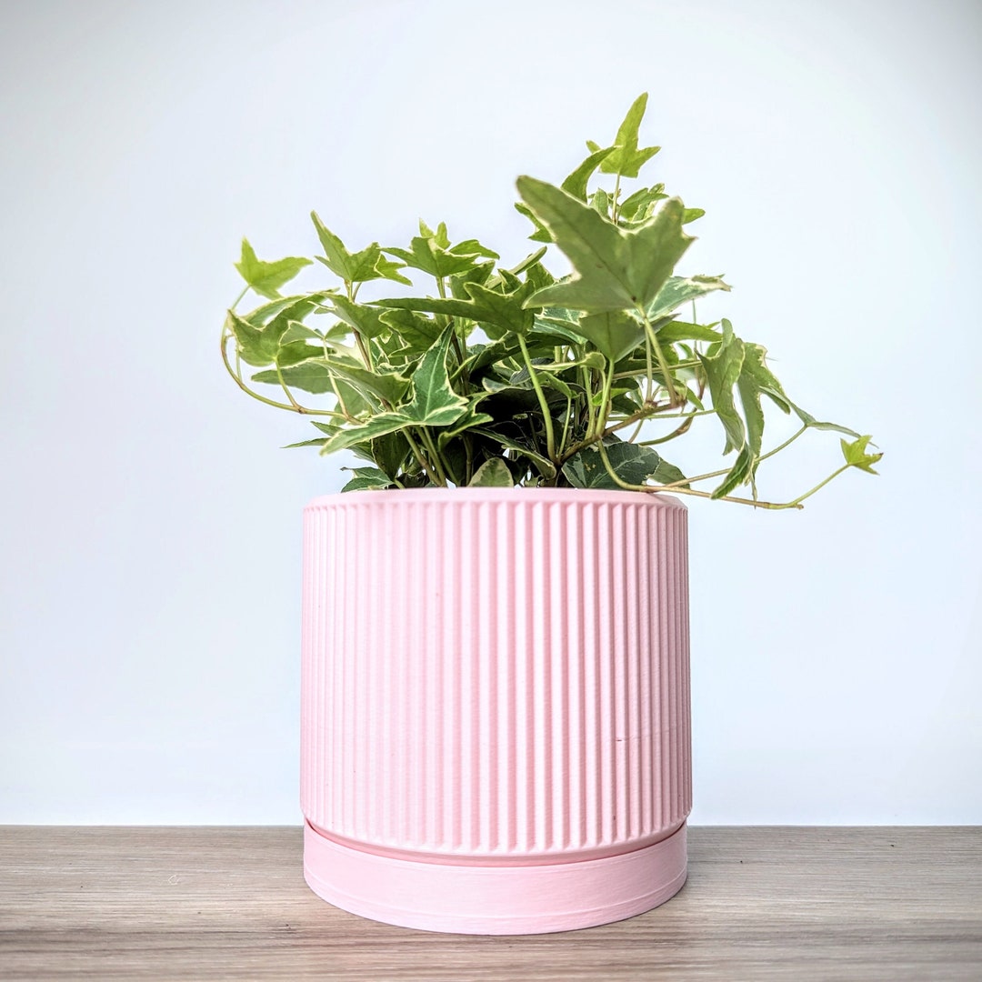 Light Pastel Pink Planter, Fin Plant Pots With Drainage, Made From an ...