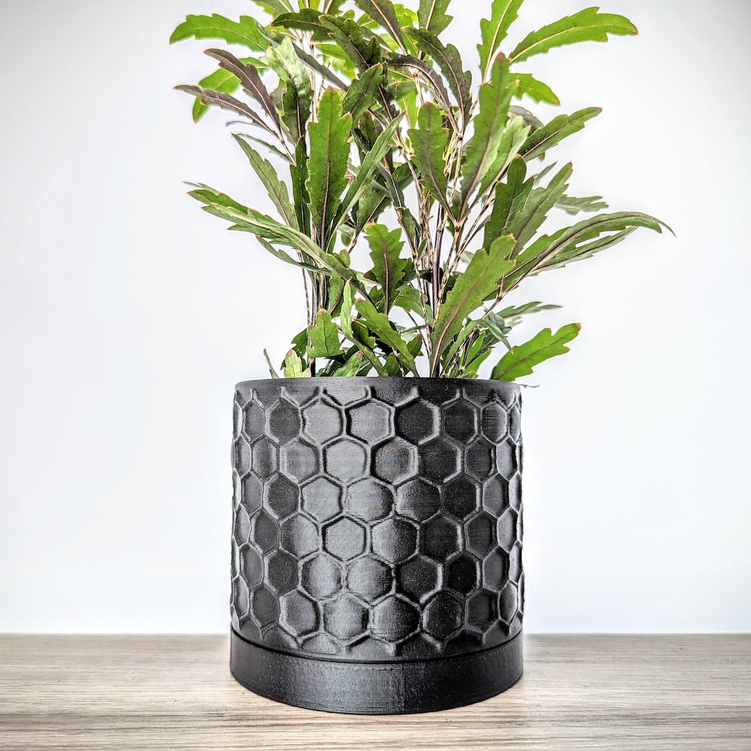 Matte Black Pot, Honeycomb Planter With Drainage Tray, Made From an Eco ...