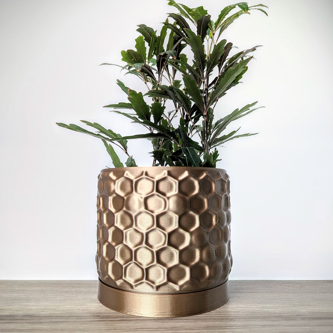 Bronze Chocolate Gold Pot, Honeycomb Planter With Drainage Tray, Made ...