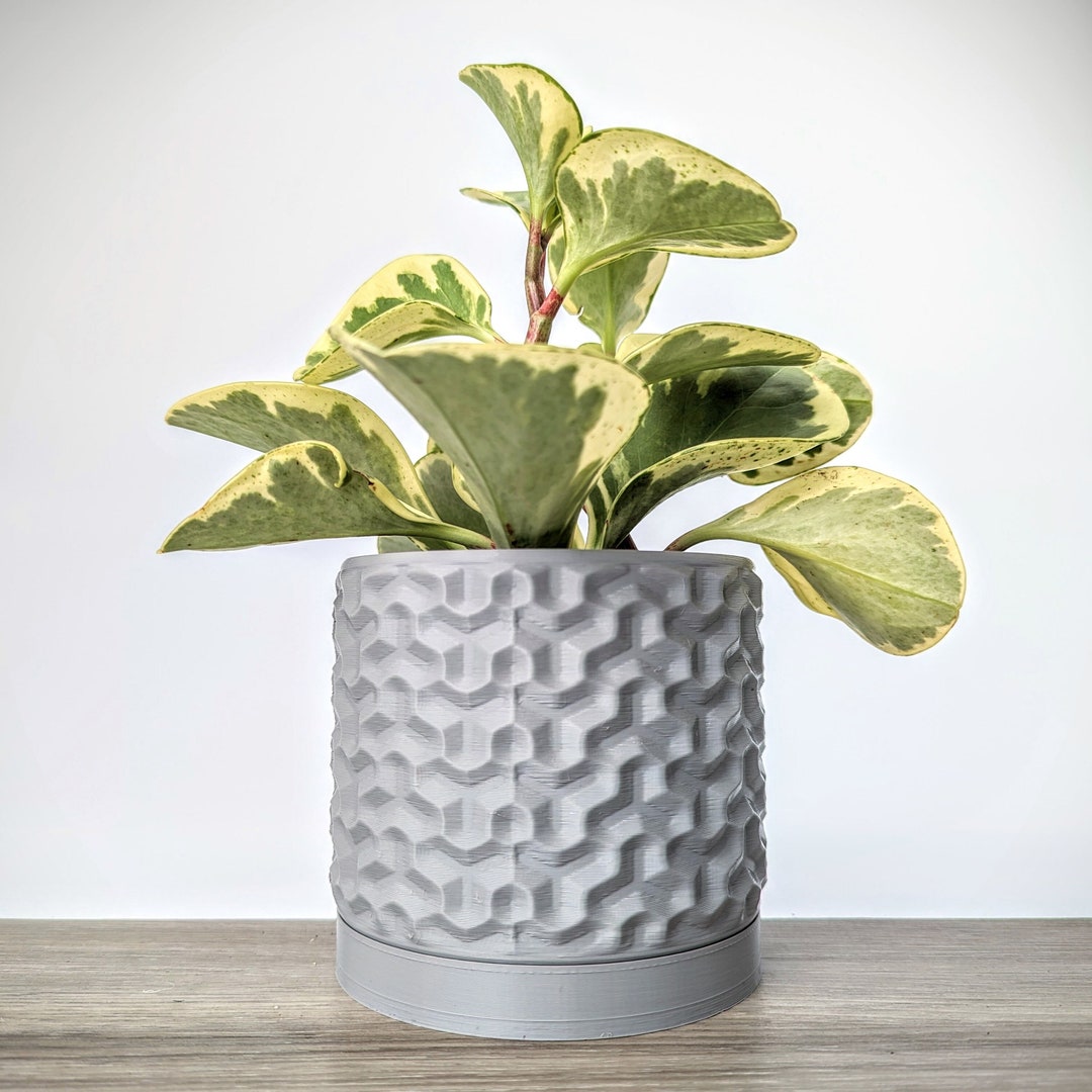 Light Gray Planter, Geometric Plant Pot With Drain Tray, Apartment Home ...