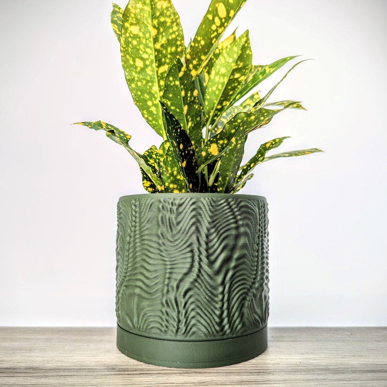 Dark Green Olive Pot Ripple Planter With Drainage - Etsy