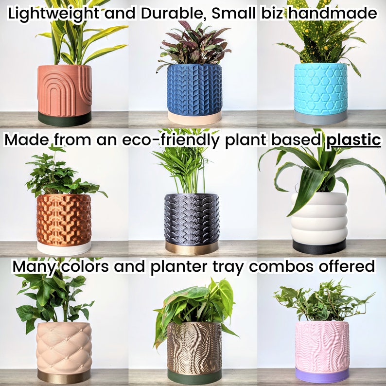 Light Gray Planter, Geometric Plant Pot With Drain Tray, Apartment Home ...