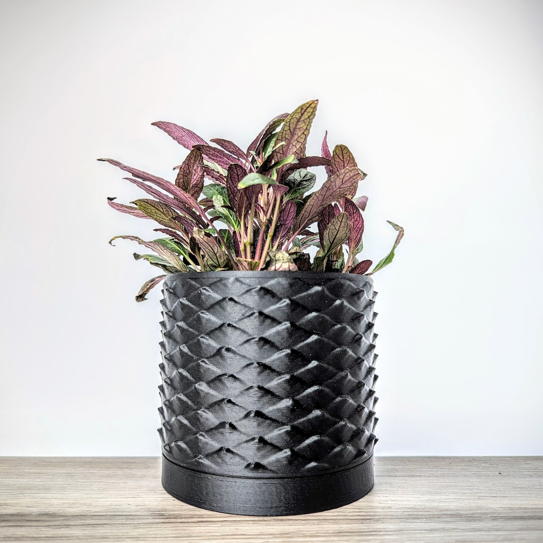 Matte Black Pot, Dragon Scale Planter With Drainage Tray, Made From an ...