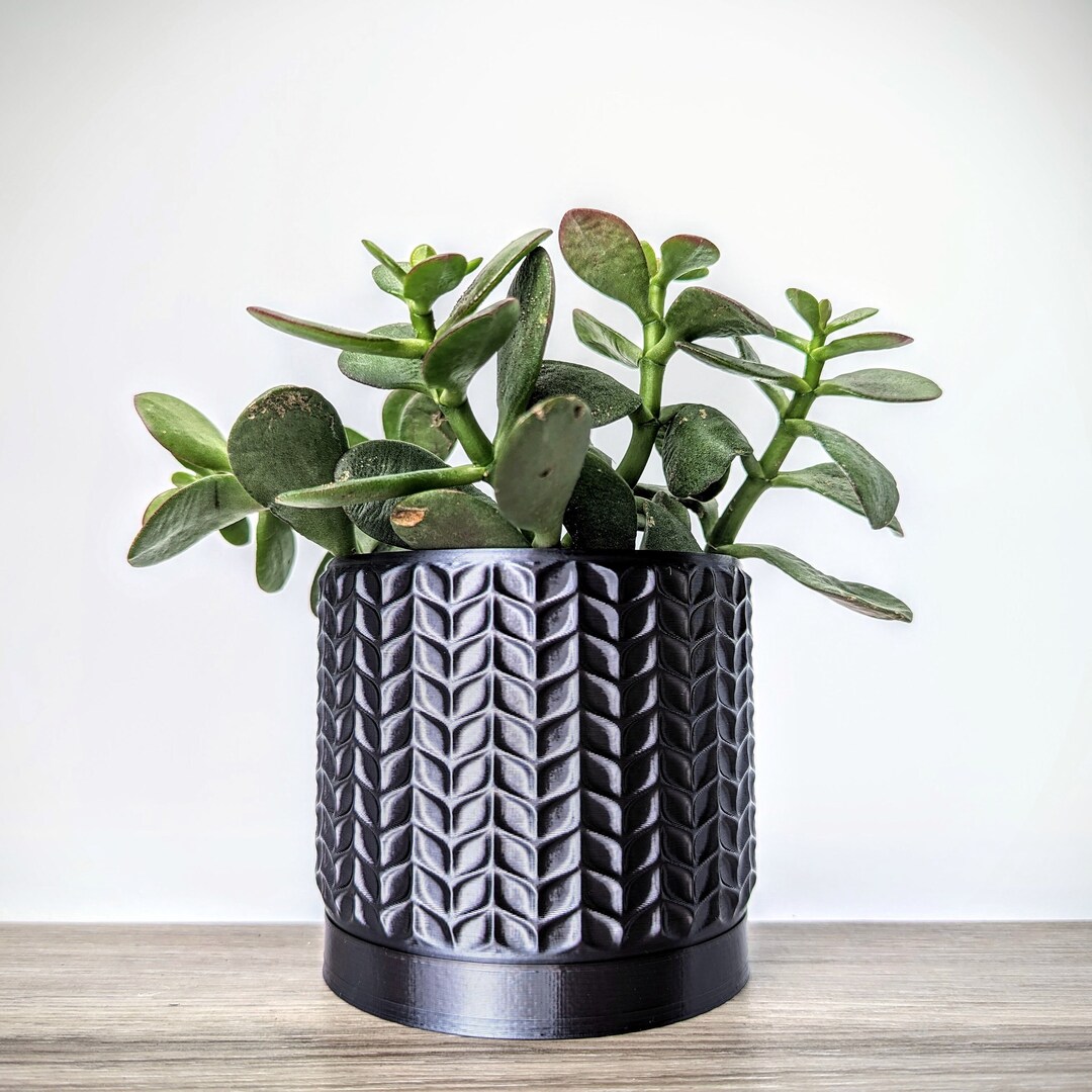 Dark Silk Gray Planter, Modern Plant Pot With Drain Tray, Apartment ...