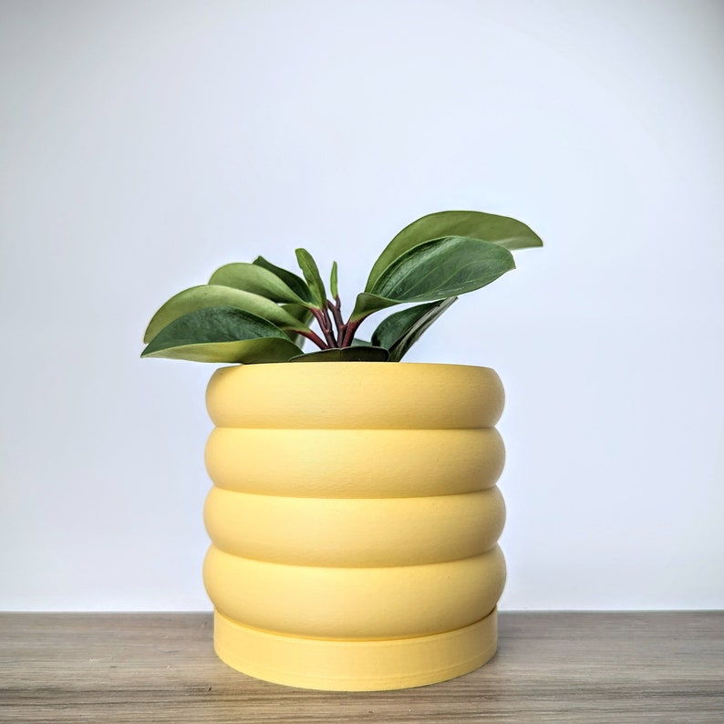 Light Pastel Yellow Planter, Bubble Plant Pot With Drain Tray, Made ...