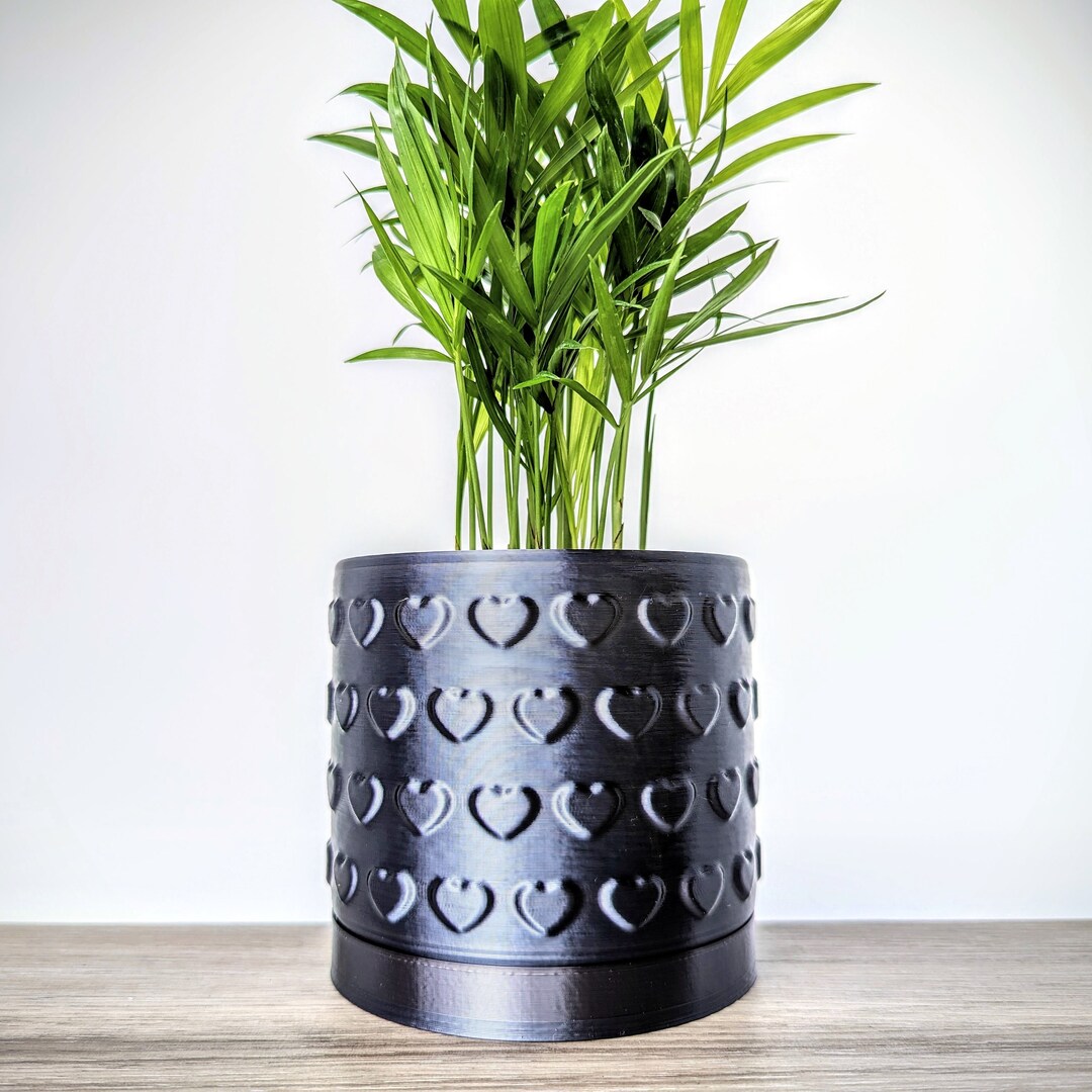 Dark Silk Gray Plant Pot, Heart Patterned Planter With Drainage, Made ...