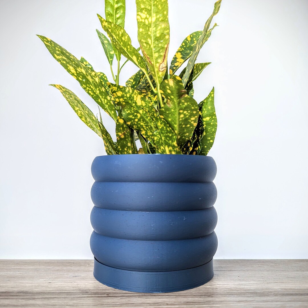 Dark Blue Navy Planter, Bubble Plant Pot With Drainage, Made From an ...
