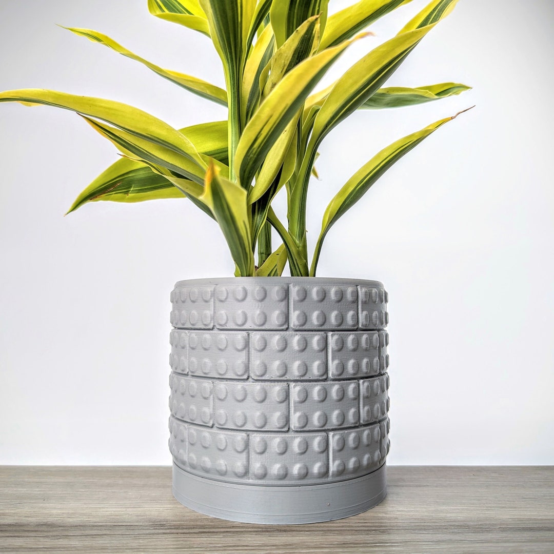 Light Gray Plant Pot, Brick Planter With Drainage, Mix and Match Pot ...