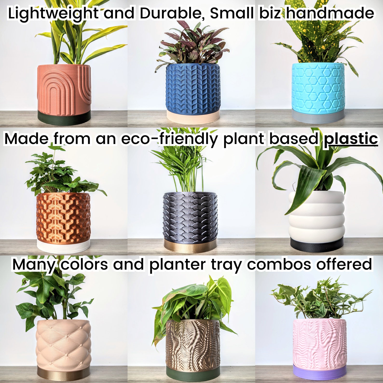 Dark Green Olive Pot, Ripple Planter With Drainage, Made From an Eco ...