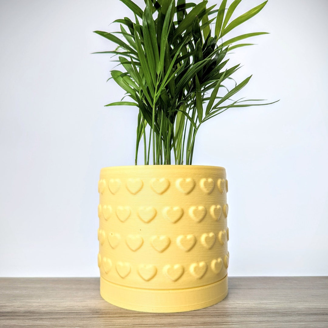 Light Pastel Yellow Planter, Heart Pattern Plant Pot With Drainage ...