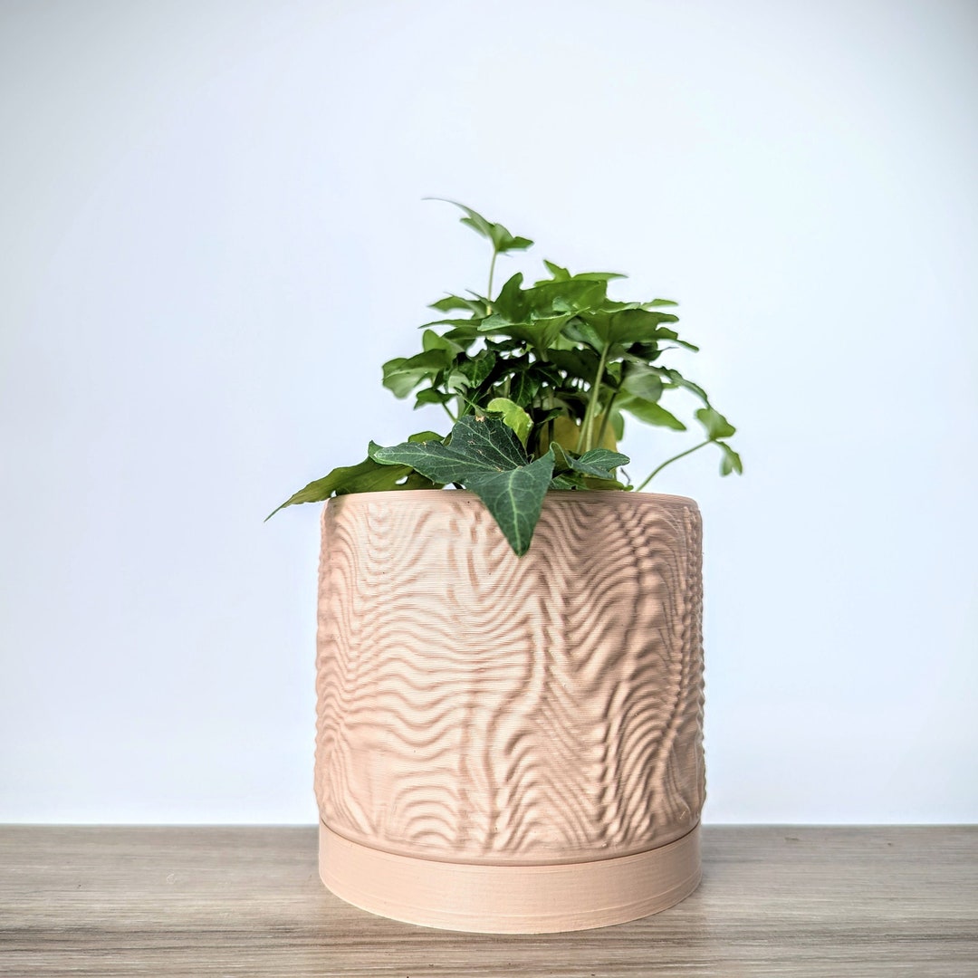 Tan Beige Plant Pot, Ripple Planters With Drain Tray, Mix and Match ...