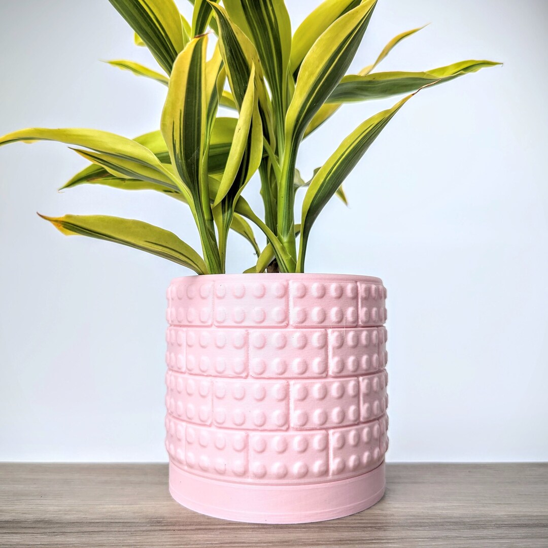Light Pastel Pink Planter, Brick Plant Pot With Drainage, Made From an ...