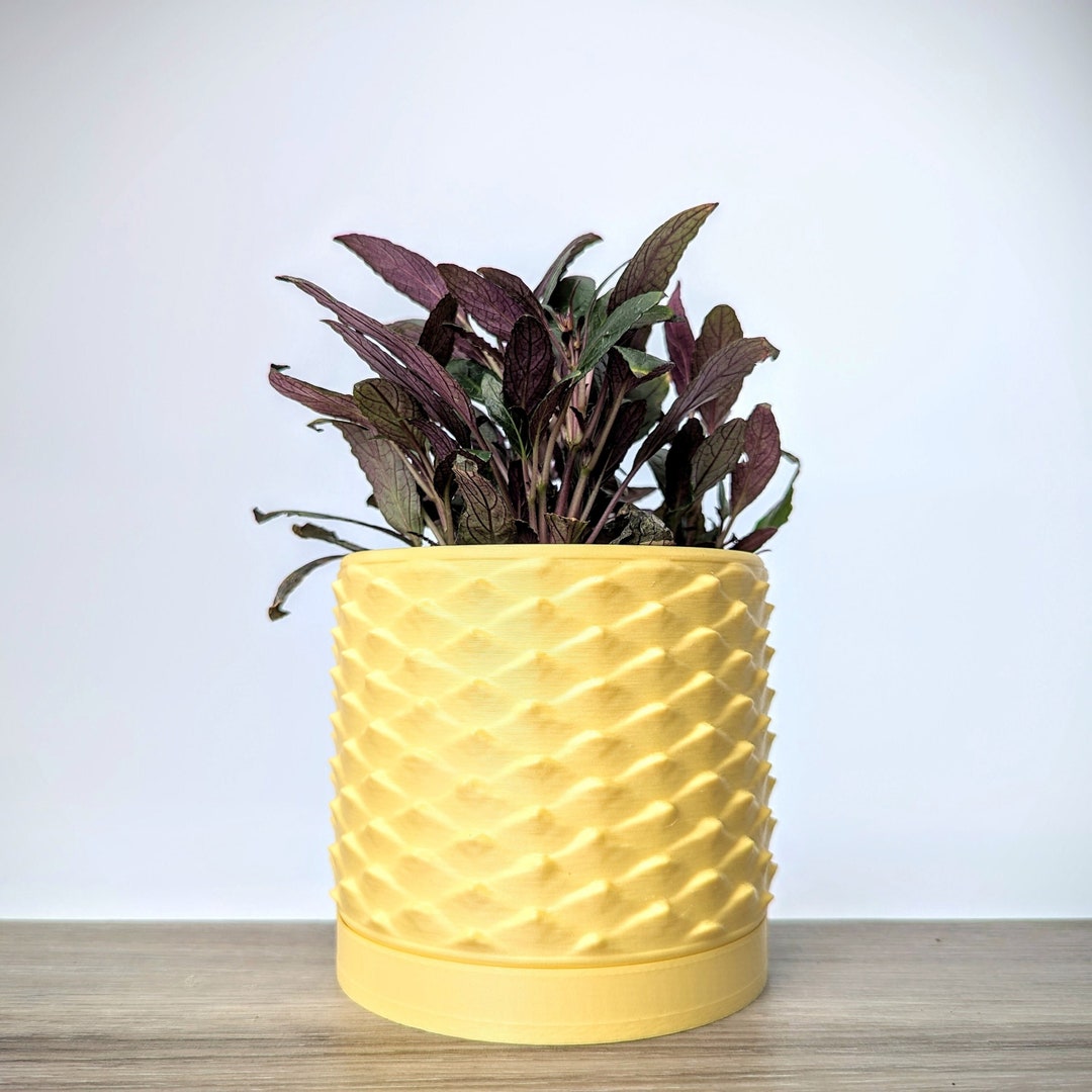 Light Pastel Yellow Pot, Dragon Scale Planter With Drainage Tray, Made ...