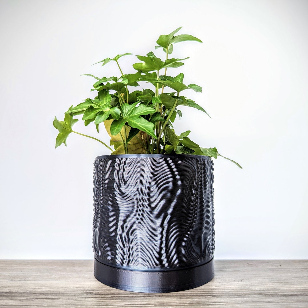 Dark Silk Gray Plant Pot, Ripple Planter With Drainage, Made From an ...