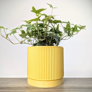 Light Pastel Yellow Planter, Fin Plant Pot With Drain Tray, Made From ...