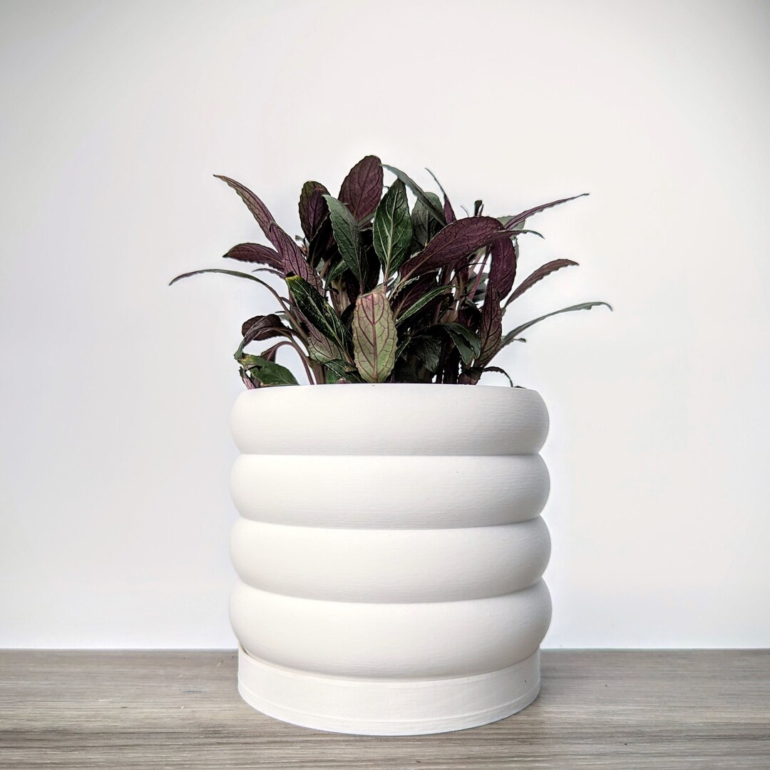 Matte White Plant Pot, Bubble Planter With Drain Trays, Made From an ...