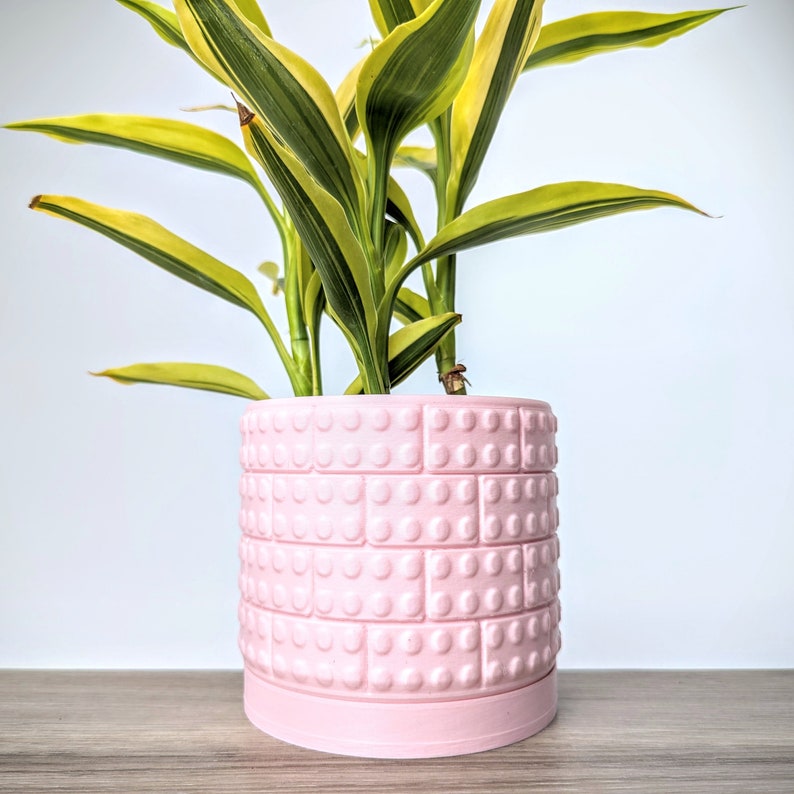 Light Pastel Pink Planter, Brick Plant Pot With Drainage, Made From an ...