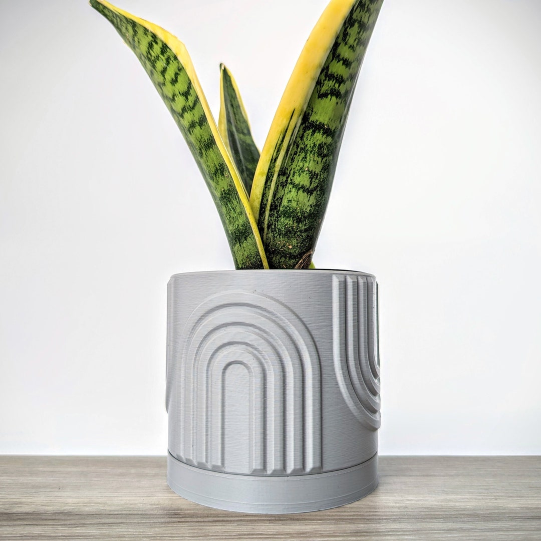 Light Gray Plant Pot, Rainbow Planter With Drainage Tray, Made From an ...