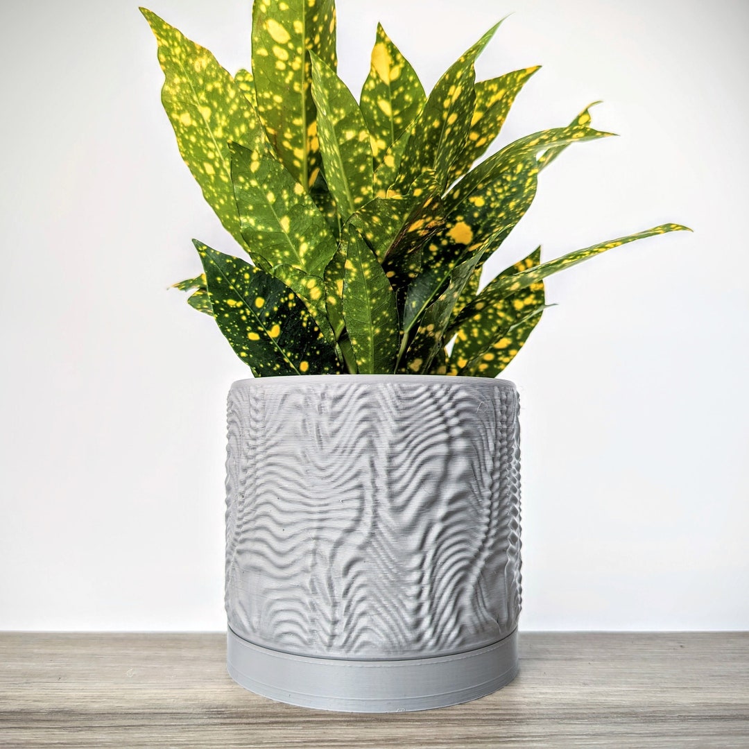 Light Gray Plant Pot, Ripple Planter With Drain Tray, Mix and Match ...