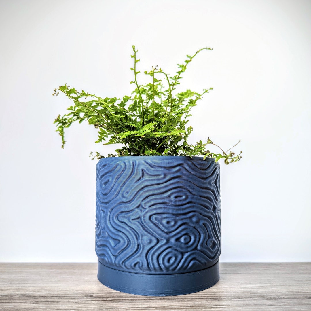 Dark Blue Navy Pot, Coral Maze Planter With Drainage Tray, Made From an ...