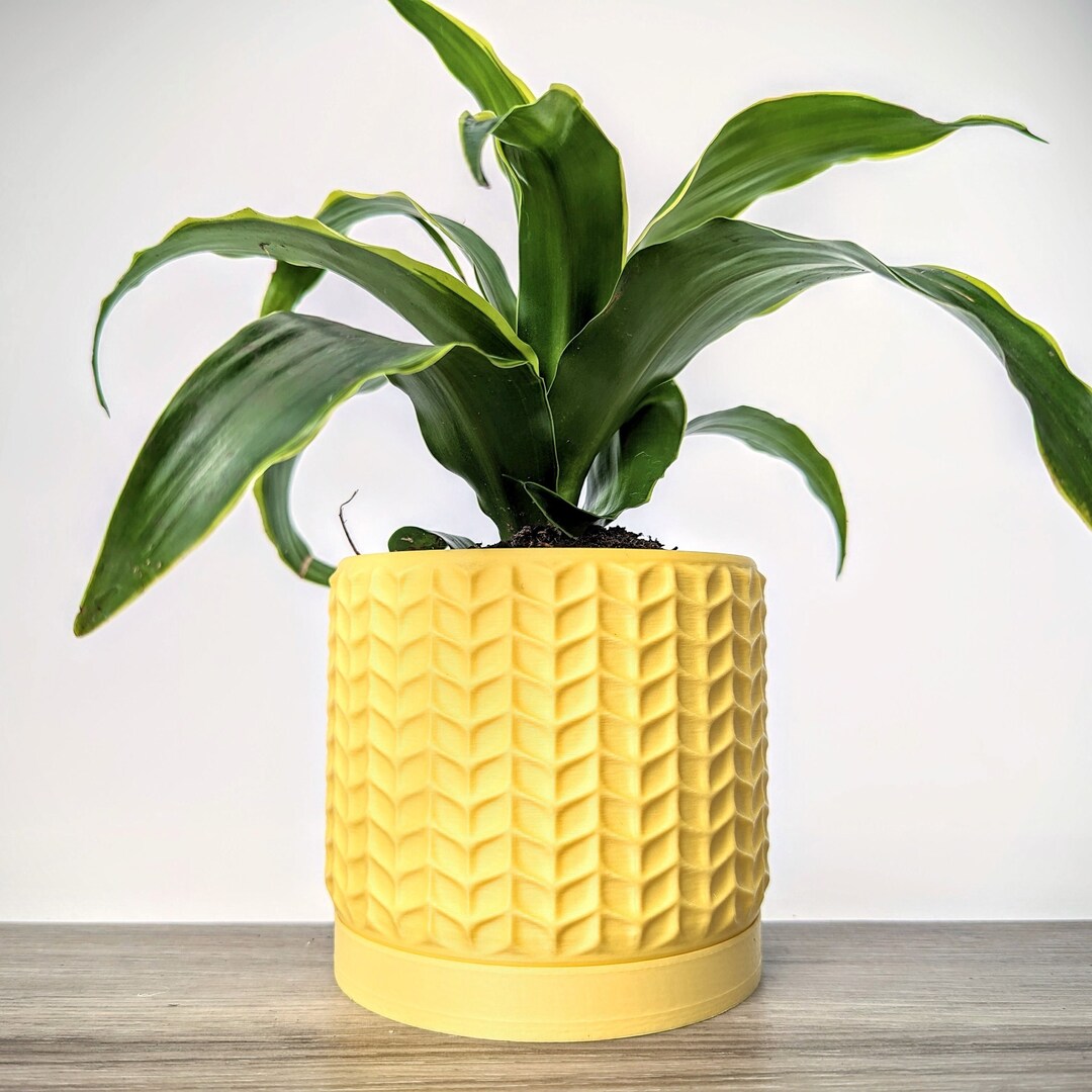 Light Pastel Yellow Planter, Modern Plant Pot With Drain Tray, Minimal ...