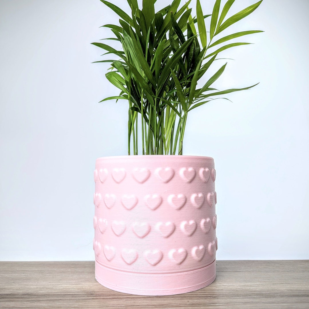 Light Pastel Pink Planter | Heart Plant Pot With Drain Tray | Cute ...