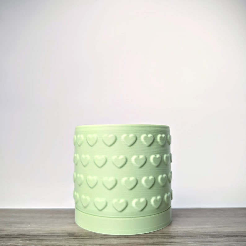 Light Pastel Green Pot, Heart Pattern Planter With Drainage, Made From ...