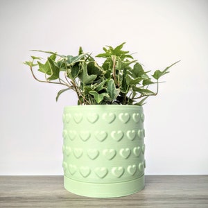 Light Pastel Green Pot, Heart Pattern Planter With Drainage, Made From ...