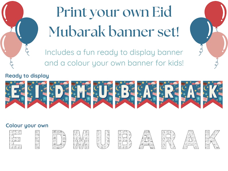 Eid Mubarak Banner, Printable Colour Your Own Eid Banner - Etsy