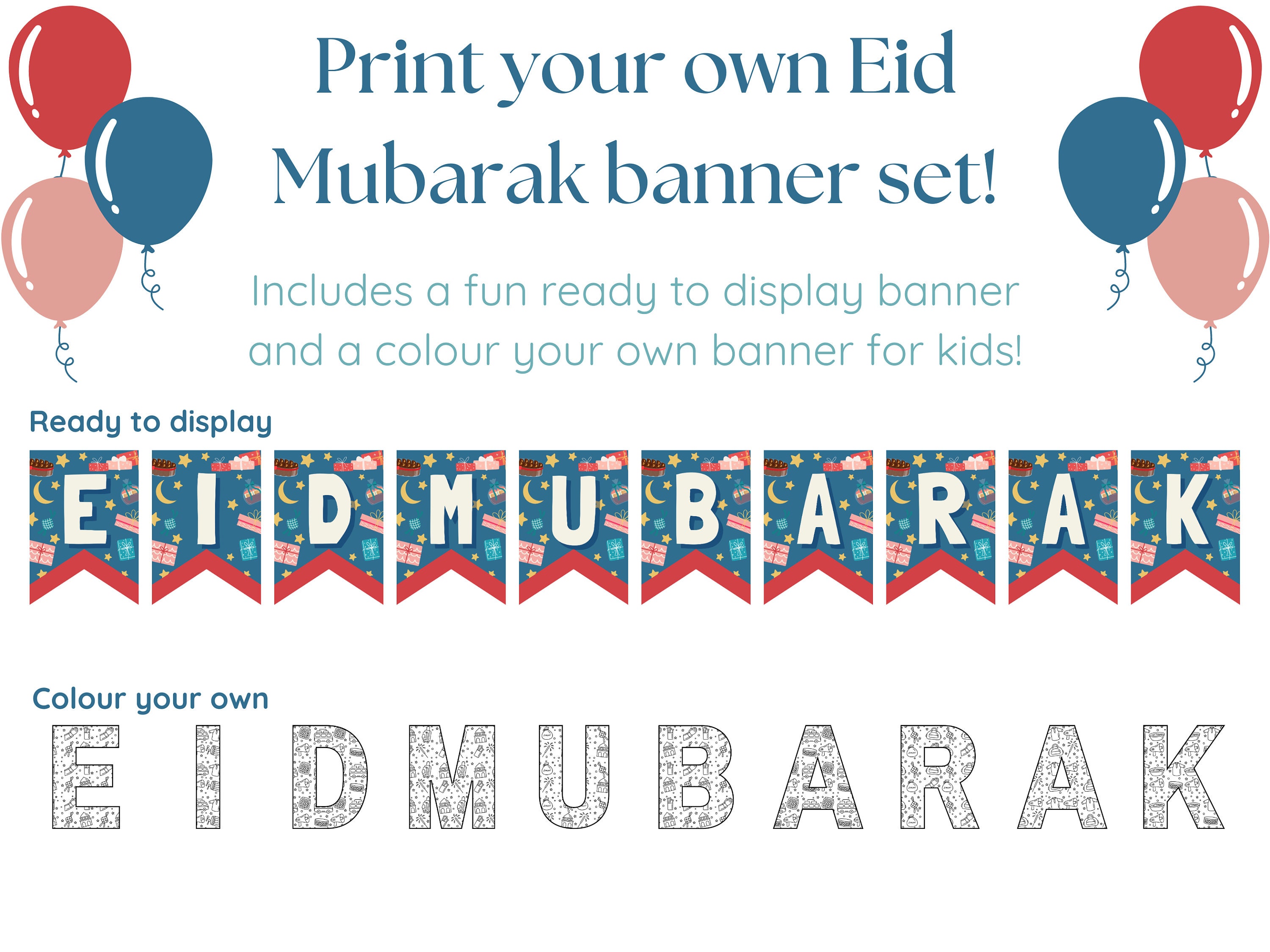 Eid Mubarak Banner, Printable Colour Your Own Eid Banner - Etsy UK