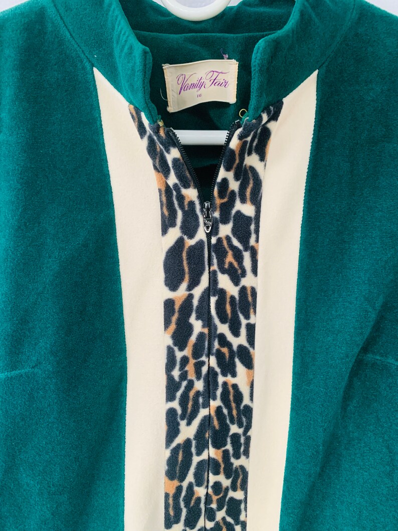 Amazing Vintage Robe. Emerald Green With Cream and Leopard Stripes Down ...