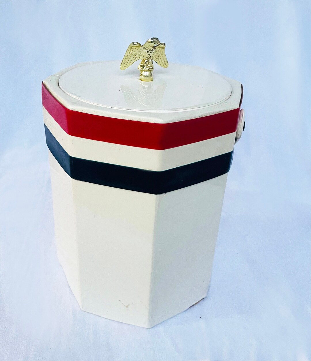 Ice Bucket With Gold Eagle and Handle- Red, White and Blue, Vintage 4th ...