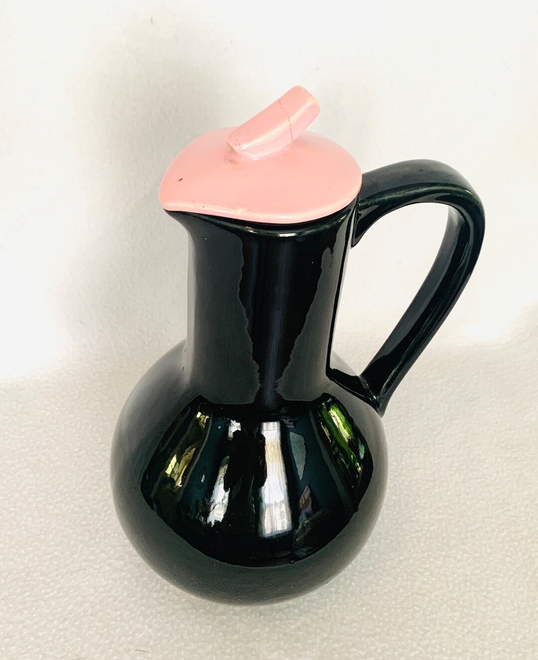 Unique Mccoy Black Coffee/water/tea Pitcher With Adorable Pink Lid. Mid ...