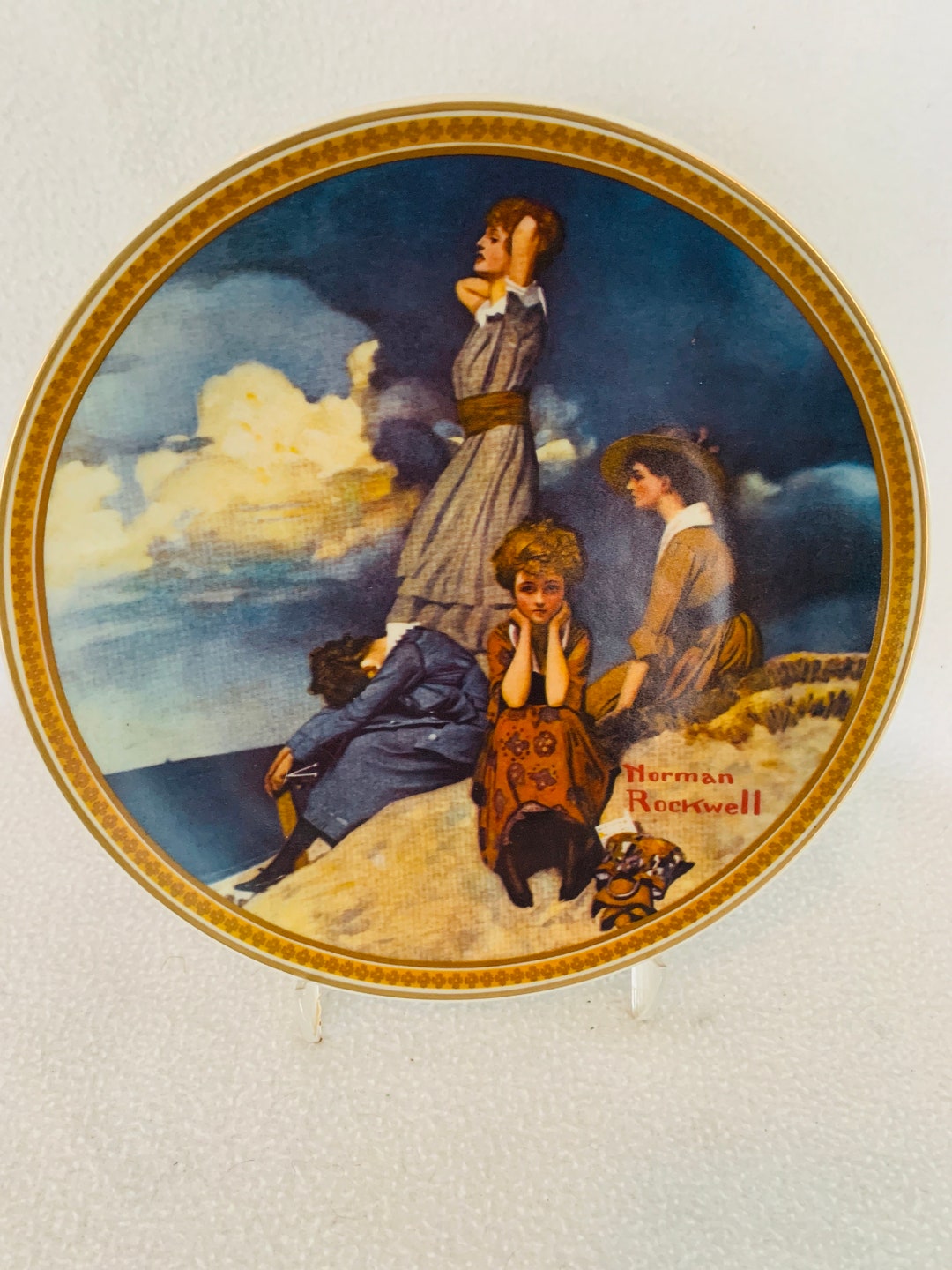 Norman Rockwell Collectors Plate. “waiting on the Shore”. Vintage Women ...