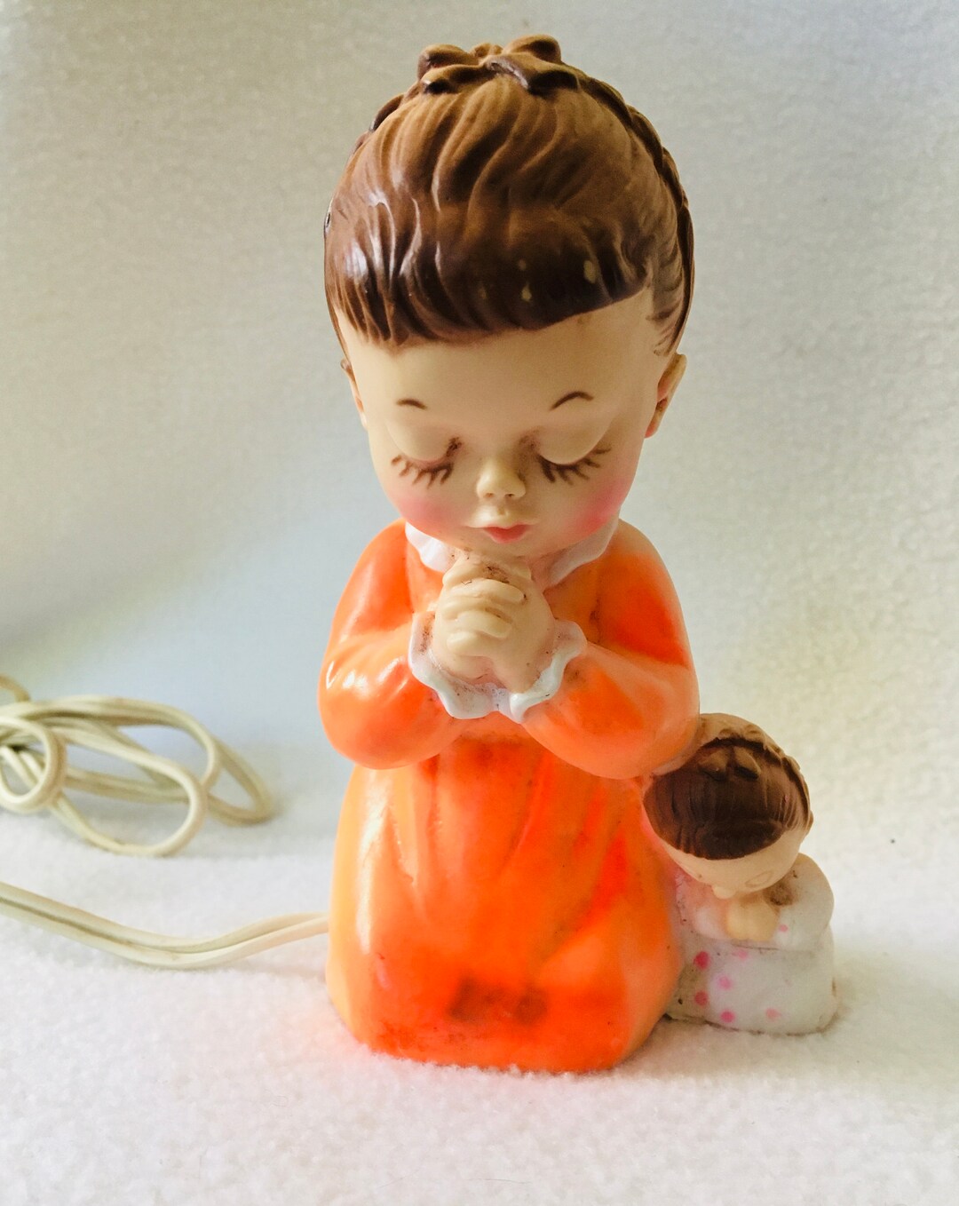 Vintage Praying Child With Doll Night Light, Orange Dress. Night Light ...