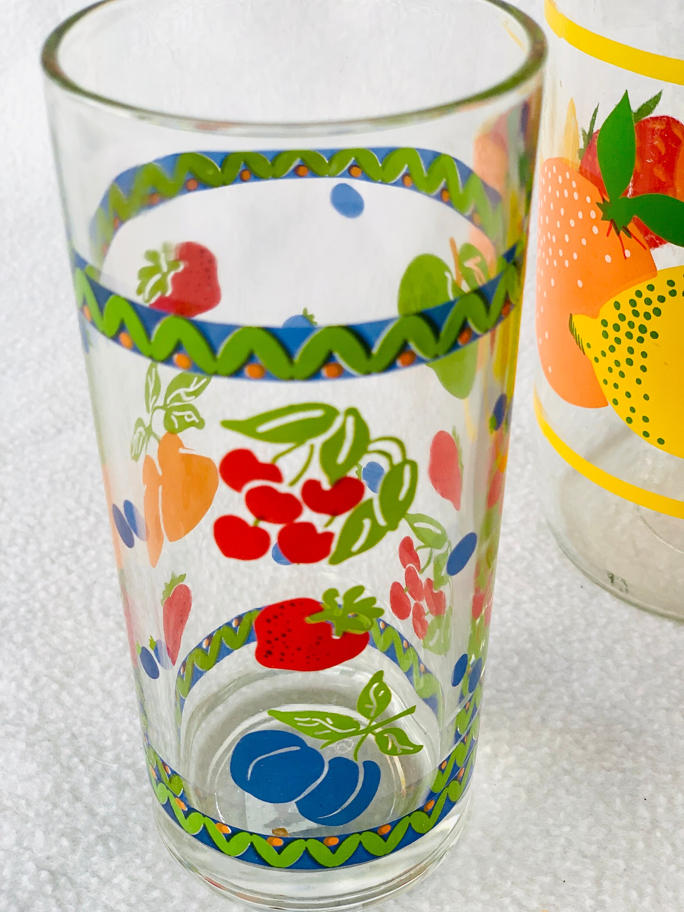 Set of Vintage Fruit Juice Container and Two Glasses. Colorful - Etsy