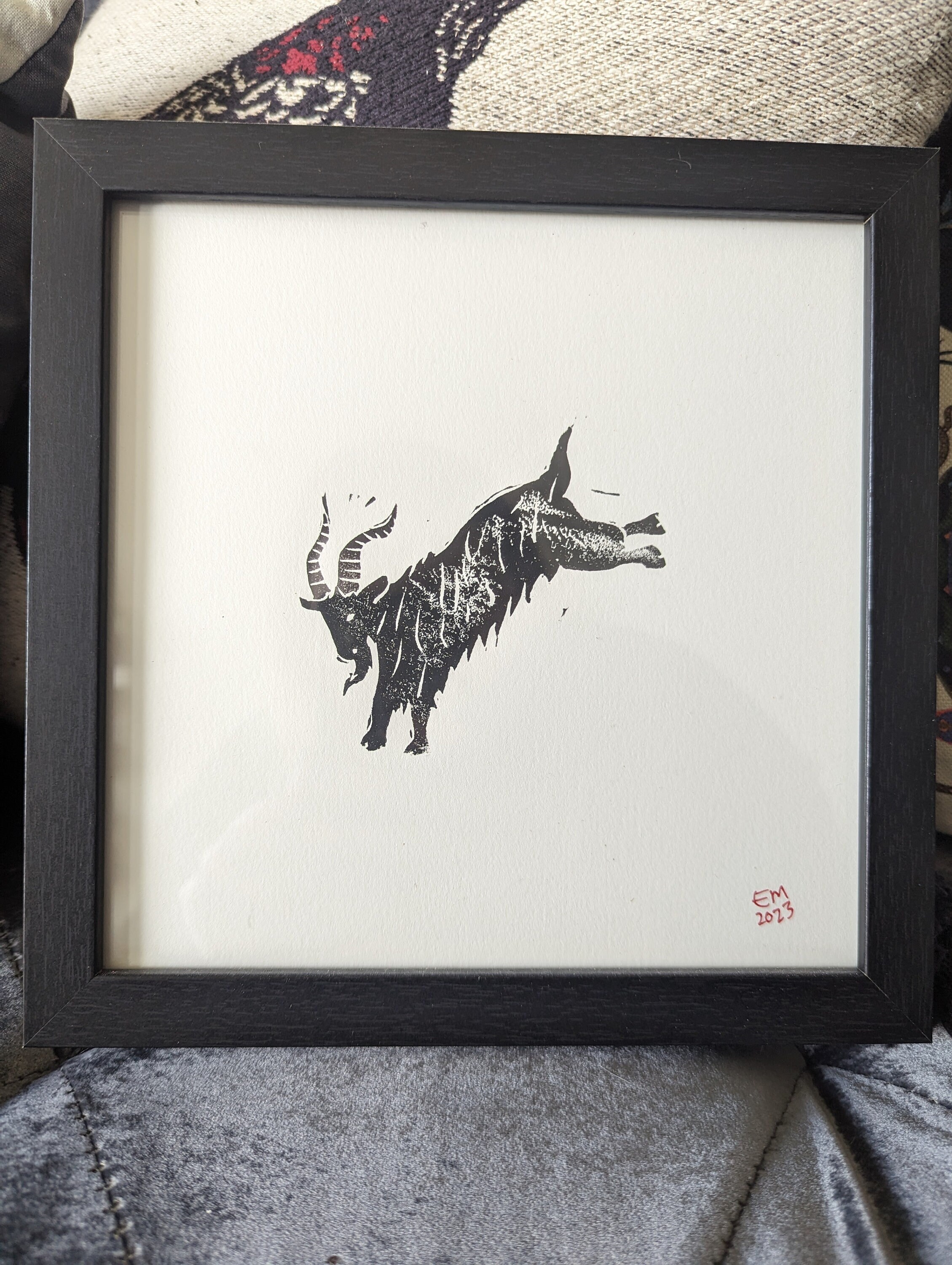 Kicking Goat Linocut Print - Etsy Australia