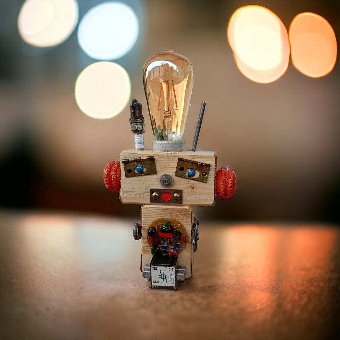 Robot EDE Lamp in Wood and Recycled Materials single Model - Etsy
