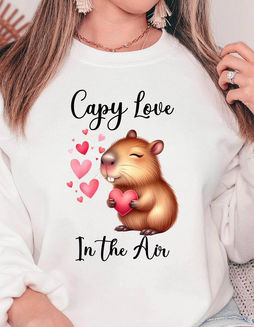 Capybara Valentine Sweatshirt, Capy Love in the Air Top, Unisex ...