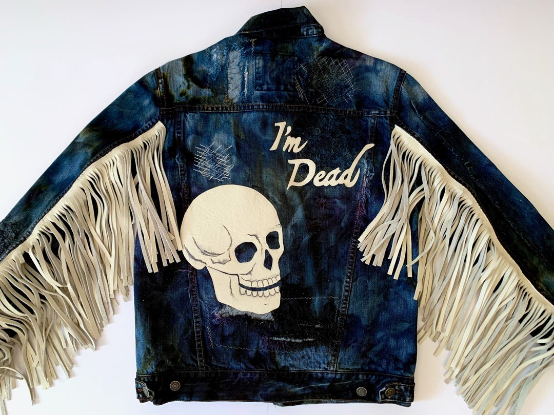 SKULL Ice-dyed Denim Jacket i'm Dead Mens SMALL Womens Medium - Etsy