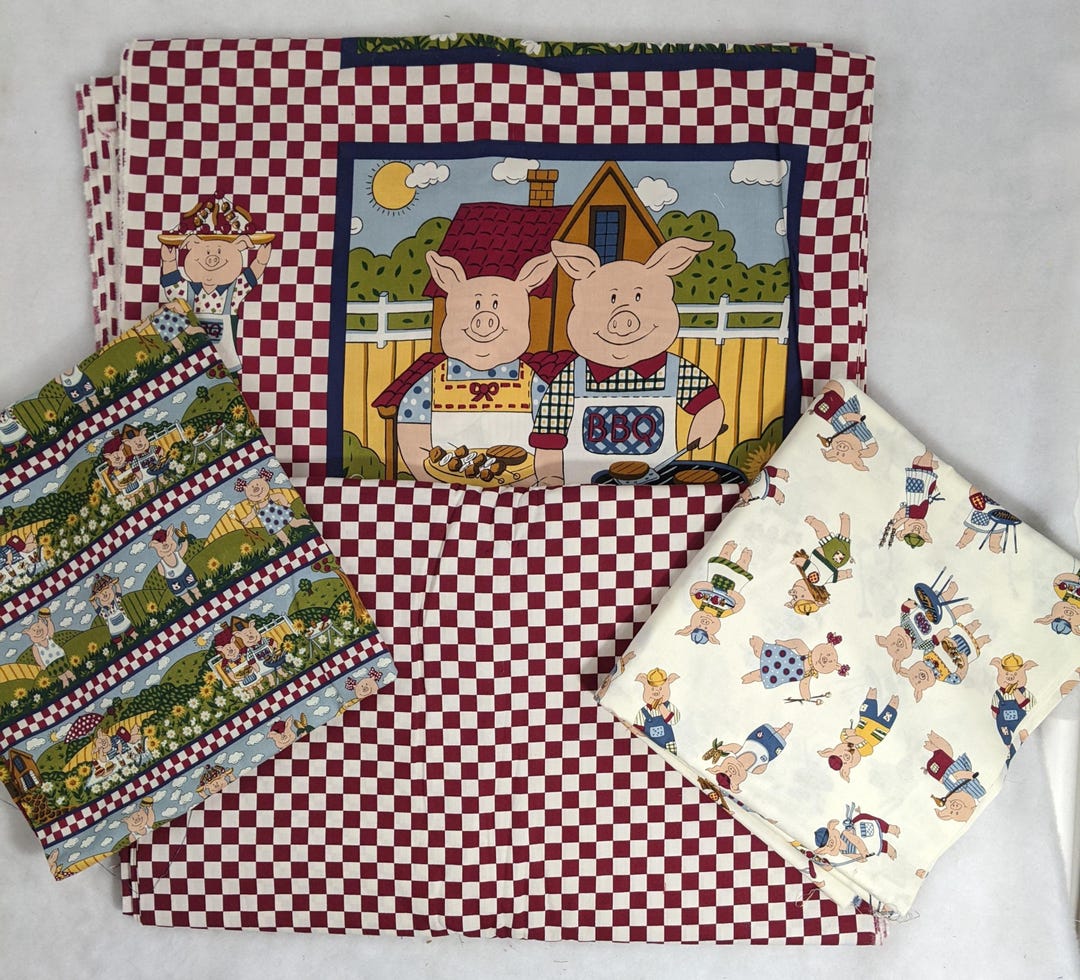 BBQ Pig Picnic Quilt Panels and Fabric - Etsy