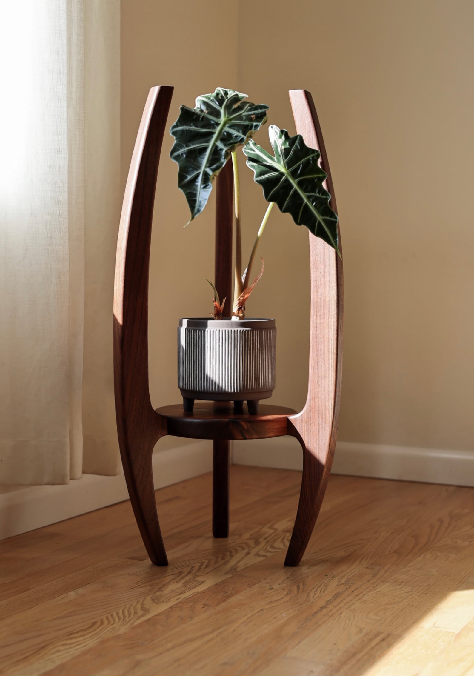 Handmade Walnut Wood Plant Stand: Mid-century Modern Style - Etsy