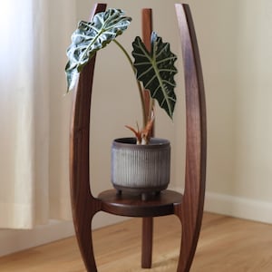 Handmade Walnut Wood Plant Stand: Mid-century Modern Style - Etsy